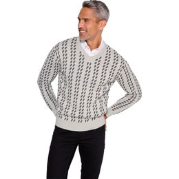 Herren V-Ausschnitt-Pullover im grafischen Strickmuster hellgrau-anthrazit, Gr&ouml;&szlig;e 52