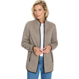 Damen Strickfleecejacke mit elastischen Paspel-Abschl&uuml;ssen sesam-schwarz-gemustert, Gr&ouml;&szlig;e 44