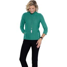 Damen 3/4 Arm-Pullover mit Zierknopfleiste smaragd, Gr&ouml;&szlig;e 44