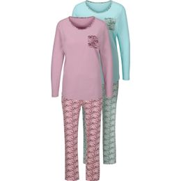 w&auml;schepur Damen Schlafanz&uuml;ge mint-ecru-bedruckt + ros&eacute;-ecru-bedruckt, Gr&ouml;&szlig;e 36/38