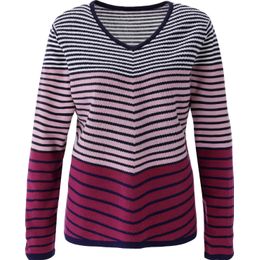 Damen Langarm-Pullover mit Ringel-Muster, Jacquard mauve-marine-geringelt, Gr&ouml;&szlig;e 52