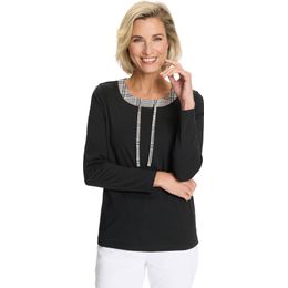 Damen Langarmshirt mit Bindeband und &Ouml;sen schwarz, Gr&ouml;&szlig;e 44