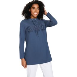 Damen Longshirt mit Schneeflocken-Print jeansblau-marine, Gr&ouml;&szlig;e 38