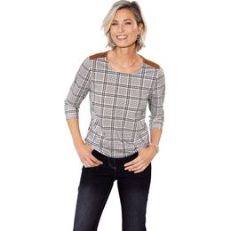 Damen 3/4-Arm-Shirt mit Glencheck-Muster schwarz-cognac-bedruckt, Gr&ouml;&szlig;e 38