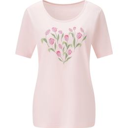 Damen Kurzarmshirt mit platziertem Tulpen-Druck hellros&eacute;-fuchsia, Gr&ouml;&szlig;e 50
