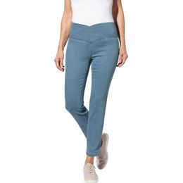 Damen Jeansleggings mit &uuml;berlappendem Bund blue-bleached, Gr&ouml;&szlig;e 22
