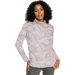 Damen Rollkragenshirt aus reiner Baumwolle mauve-ecru-bedruckt, Gr&ouml;&szlig;e 38