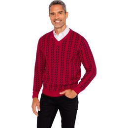 Herren V-Ausschnitt-Pullover im grafischen Strickmuster rot-burgund, Gr&ouml;&szlig;e 52