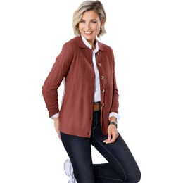 Damen Strickjacke mit Zopfmuster rotbraun, Gr&ouml;&szlig;e 46