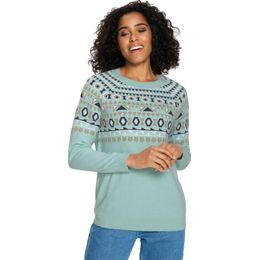 Damen Norwegerpullover mit Raglan&auml;rmeln mint-ecru-gemustert, Gr&ouml;&szlig;e 44