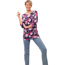 Damen Longshirt mit 3/4-&Auml;rmeln, Baumwolle altrosa-malve-bedruckt, Gr&ouml;&szlig;e 38