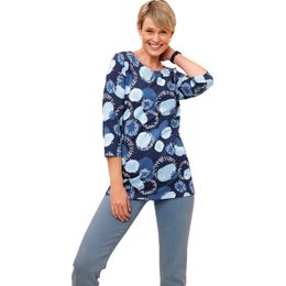 Damen Longshirt mit 3/4-&Auml;rmeln, Baumwolle eisblau-jeansblau-bedruckt, Gr&ouml;&szlig;e 44