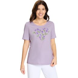 Damen Kurzarmshirt mit platziertem Tulpen-Druck flieder-lila, Gr&ouml;&szlig;e 46