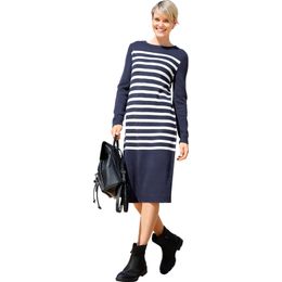 Damen Strickkleid mit Kontraststreifen marine-ecru-geringelt, Gr&ouml;&szlig;e 25