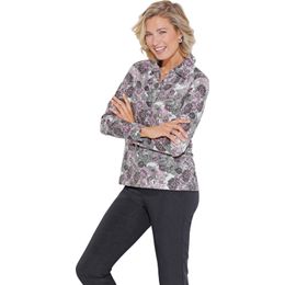 Damen Poloshirt im floralen Dessin steingrau-mauve-bedruckt, Gr&ouml;&szlig;e 52