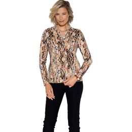 Damen Poloshirt im Animal-Dessin camel-terra-bedruckt, Gr&ouml;&szlig;e 52