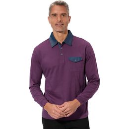 Herren Langarm-Poloshirt mit gewebten Details traube, Gr&ouml;&szlig;e 60/62