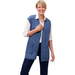 Damen Strickweste in Longform jeansblau, Gr&ouml;&szlig;e 50