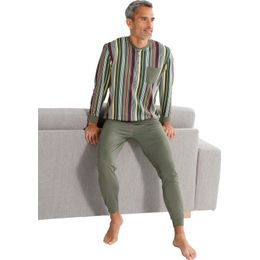 Herren Schlafanzug mit elastischen B&uuml;ndchen khaki-geringelt, Gr&ouml;&szlig;e 52/54