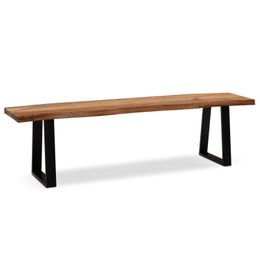 Wohnling WL7.292 Esszimmerbank 180x40x45,5 cm Akazie Massivholz / Metall mit Baumkante und Trapezform Beinen Schwarz