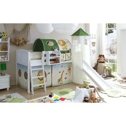 Ticaa Hochbett mit Rutsche Rutschbett mit Turm "Ekki" Country Kiefer Wei&szlig; Motiv