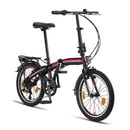 Licorne Bike Conseres Premium Falt Bike in 20 Zoll - Fahrrad f&uuml;r Herren, Jungen, M&auml;dchen und Damen - Shimano 6 Gang-Schaltung - Hollandfahrrad Zoll:20;Farbe:Schwarz/Rot