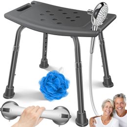 Kesser&reg; Duschhocker h&ouml;henverstellbar Leichter Badhocker rutschfeste Gummif&uuml;&szlig;e Duschstuhl 136KG belastbar Duschhilfe Senioren Saugnapf Haltegriff Badewannengriff Duschsitz mit Brausehalterung