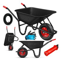 Masko&reg; Schubkarre Bauschubkarre Gartenschubkarre 100 Liter bis 250kg Luftreifen mit Stahlfelge verzinkt Stahlrahmen Garten Karre Schiebkarre Transportkarre inkl. Arbeitshandschuhe