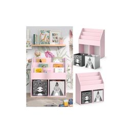 VICCO Kinderb&uuml;cherregal Luigi 72 x 79 cm, Rosa, Kinderzimmerregal, mit Faltboxen