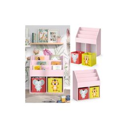 VICCO Kinderb&uuml;cherregal Luigi 72 x 79 cm, Rosa, Kinderzimmerregal, mit Faltboxen