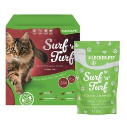 LYRA PET Lecker.Pet Surf'n'Turf Pouches Katzenfutter in feiner Jelly Nassfutter 4er Mix Multipack