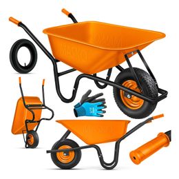 Masko&reg; Schubkarre Bauschubkarre Gartenschubkarre 100 Liter bis 250kg Luftreifen mit Stahlfelge verzinkt Stahlrahmen Garten Karre Schiebkarre Transportkarre inkl. Arbeitshandschuhe