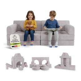 Juskys Kinder Spielsofa Kayo - Beige, baubare Stapelsteine f&uuml;r Kinder, pflegeleichte Kindercouch aus Cord