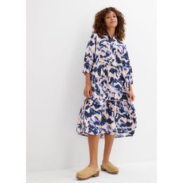 bonprix Tunika-Kleid aus flie&szlig;ender Viskose, blau, Gr.48, K&ouml;rperumspielendes Kleid mit Raffung an den Schultern, aus Viskose