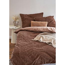 bonprix Wendbare Cashmere Touch Bettw&auml;sche in Cordoptik, beige, Fleece