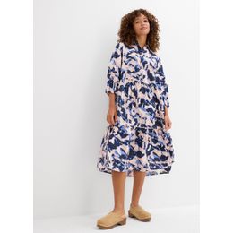 bonprix Tunika-Kleid aus flie&szlig;ender Viskose, blau, Gr.44, K&ouml;rperumspielendes Kleid mit Raffung an den Schultern, aus Viskose