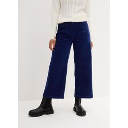 bonprix Weite Stretchcord-Culotte mit High-Waist-Bequembund 7/8-L&auml;nge, blau, Gr.48, Weit geschnittene Culotte aus Stretchcord mit komfortablen hohen Bund, aus Cord