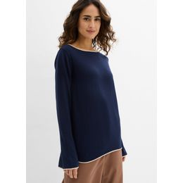 bonprix Feinstrickpullover aus Baumwollmix, blau, Gr.36/38 (S), Weicher Pullover mit Rollkante, 50% Baumwolle