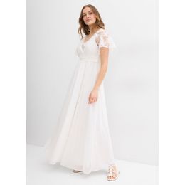bonprix 2-in-1 Umstandsbrautkleid mit diskreter Stillfunktion, wei&szlig;, Gr.42, Hochzeitskleid aus Spitze und Chiffon f&uuml;r die Schwangerschaft und danach