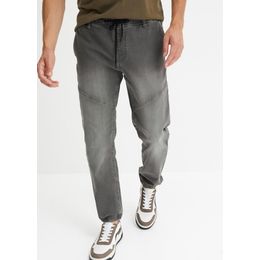 bonprix Regular-Fit Jeans-Jogger mit Dehnbund Straight, grau, Gr.52, Moderne Jeans-Joggpants mit trendiger Waschung, 73% Baumwolle