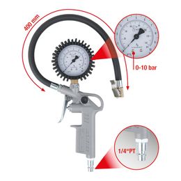 KS Tools Geeichter Druckluft-Reifenf&uuml;llmesser, 0-10 bar (515.1960)