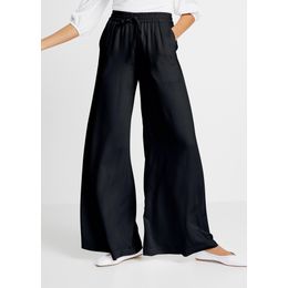 bonprix Marlenehose aus leicht gl&auml;nzender Viskose, schwarz, Gr.54, Flie&szlig;ende Stoffhose mit komfortablem Bund, aus Viskose