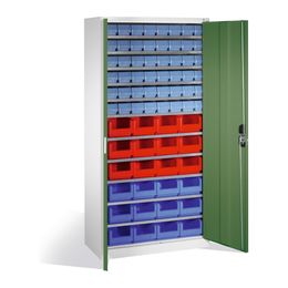 C+P Magazinschrank mit 72 Sichtlager- und Regalk&auml;sten, H1980xB1000xT420mm Front Resedagr&uuml;n Korpus Lichtgrau ; C + P M&ouml;belsysteme (133144-29|S10030)