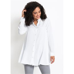 bonprix Bluse aus reiner Viskose, wei&szlig;, Gr.34, Figurumspielende Bluse in Long-Form mit Perlenverzierungen