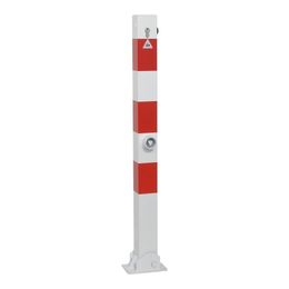 Schake Absperrpfosten Typ 470FUZB, umlegbar + Dreikantverschlu&szlig;, Profilzylinder zum Aufd&uuml;beln, 70x70mm, wei&szlig; / rot)