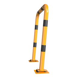 Schake Schutzb&uuml;gel &Oslash;76 mm, Breite 400 mm, H&ouml;he &uuml;ber Flur 1150 mm, gelb / schwarz, elastisch neigbar + Bodenplatte 220x220mm (477_07NPBG)