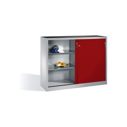 C+P Werkzeug-Beistellschrank mit Schiebet&uuml;ren, innen 2 x 2 B&ouml;den, H1200xB1600xT400mm Front Rubinrot Korpus Lichtgrau ; C + P M&ouml;belsysteme (2147-09|S10022)