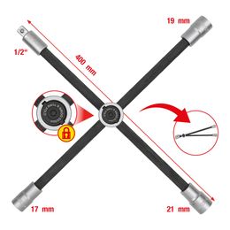 KS Tools Rad-Kreuzschl&uuml;ssel mit Gleitgelenk f&uuml;r PKW, 1/2"x17x19x21mm (518.1154)