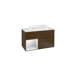 Villeroy & Boch V&B Waschtischunterschrank Abdeckplatte wh. m Finion 100x60,3cm, Reg li wh. m Lac, wal veneer ; Villeroy & Boch (F241MTGN)