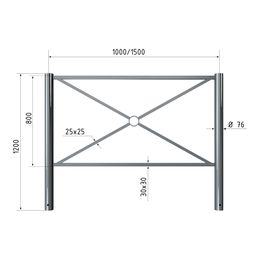 Schake Stadtzaun, Zaunelement + Flachkopf, &Oslash;76mm, beschichtet, Gesamth&ouml;he 1200mm, Breite: 1000mm, zum Einbetonieren (418_7040B)